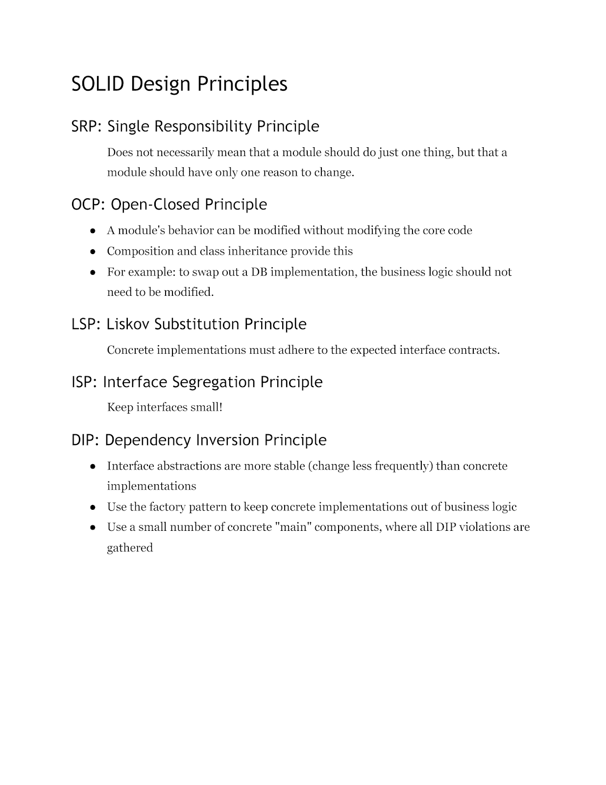 Clean Architecture and SOLID Cheat Sheets